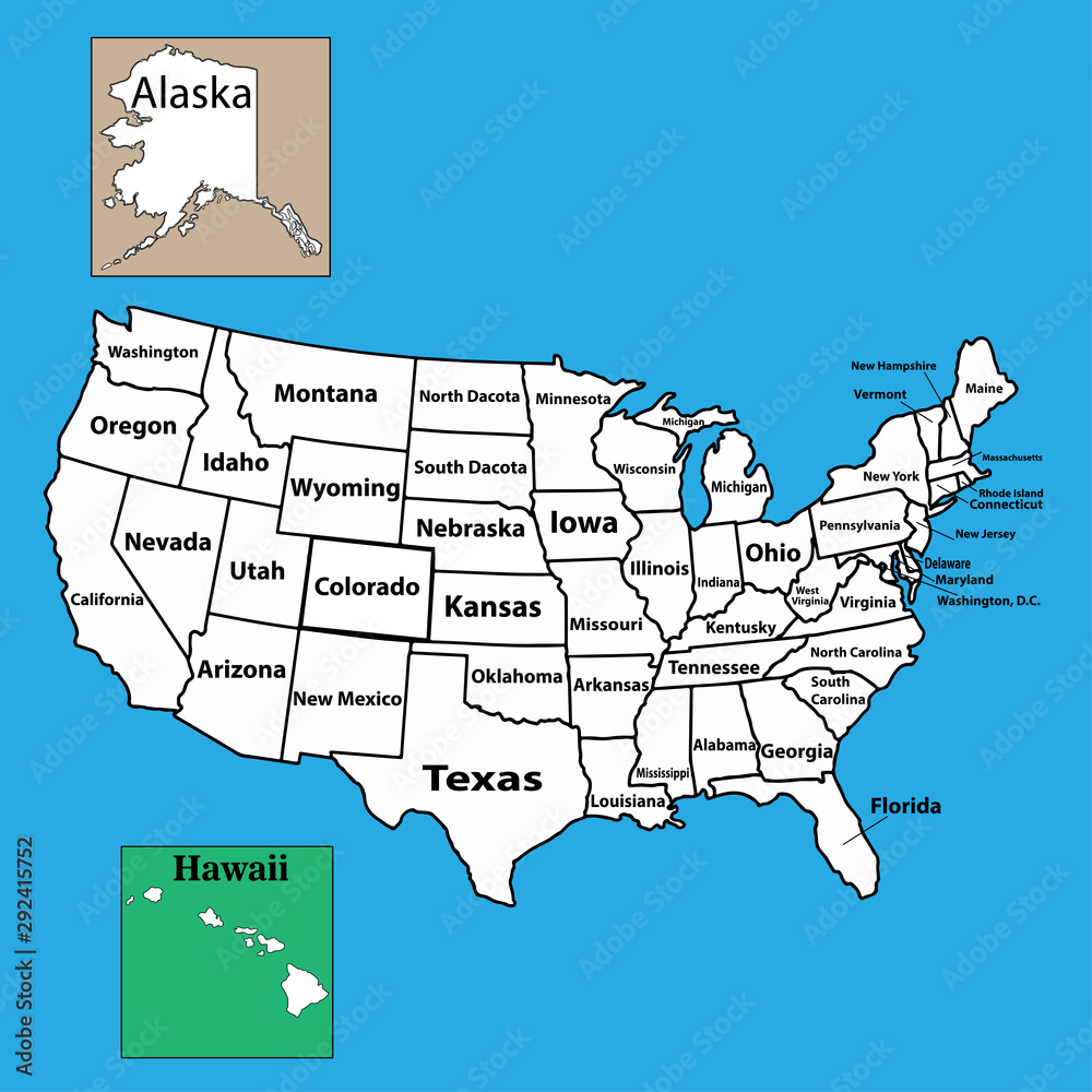 USA map with federal states. All states separated. Vector illustration ...