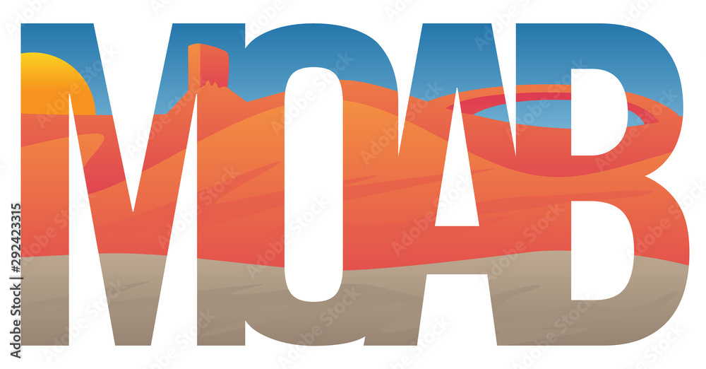 Moab Scene with Red Rocks, Mesa and Arch, Typography Vector ...