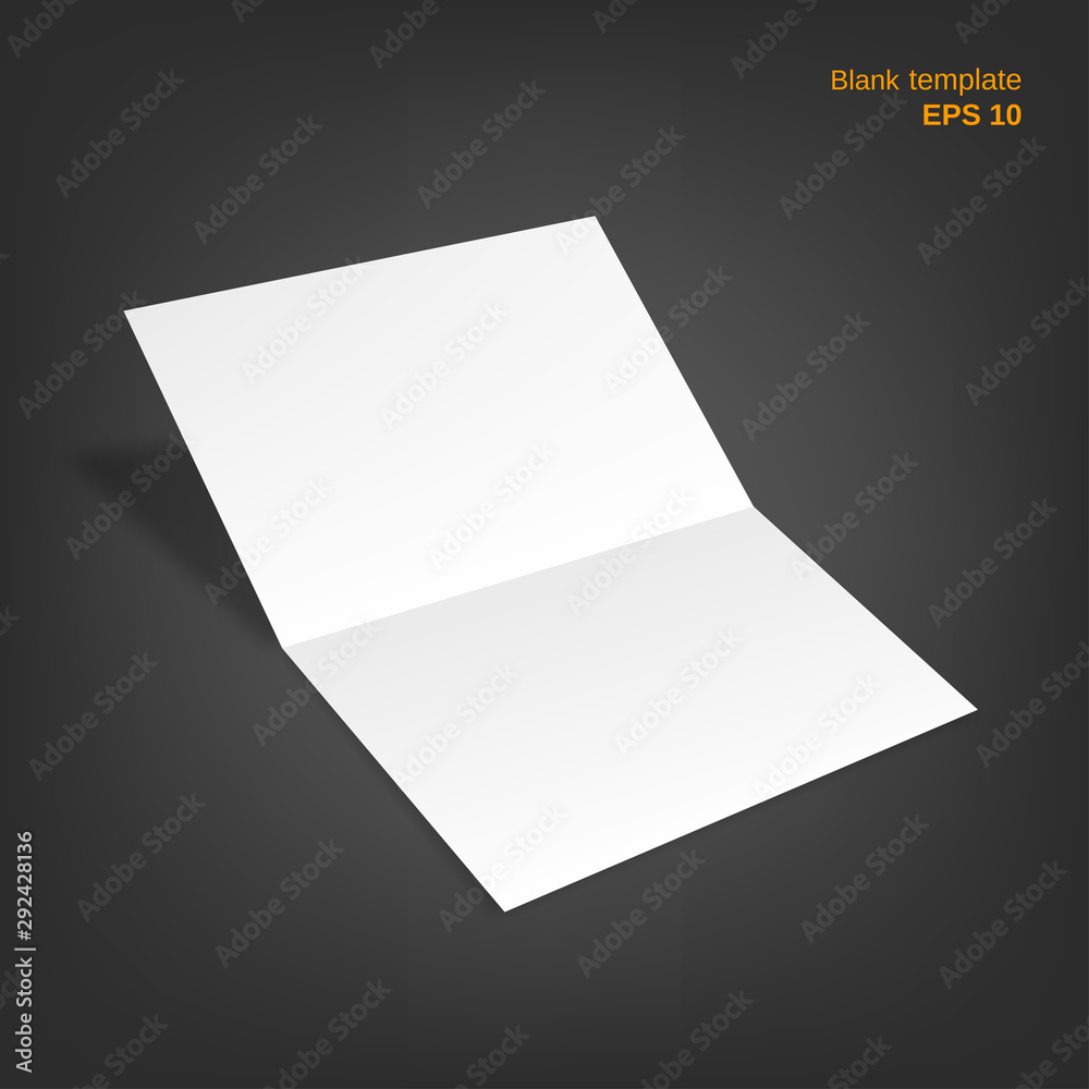 Vector illustration of open two fold paper sheet with shadow. Empty ...