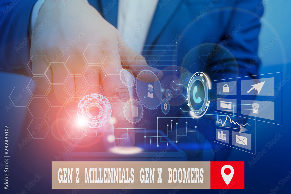 Handwriting text writing Gen Z Millennials Gen X Boomers. Conceptual ...