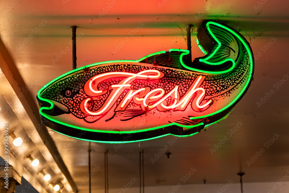 Fresh Fish Neon Sign Stock Photo | Adobe Stock
