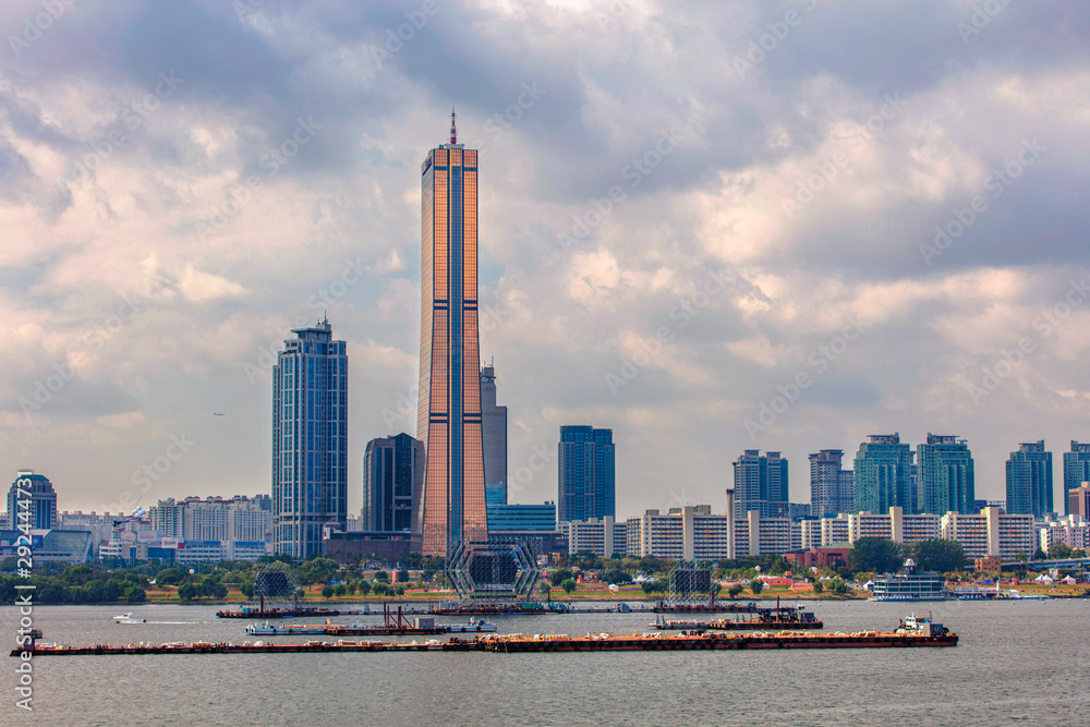 Seoul City with han river Hangang Park and buildings South Korea. Stock ...