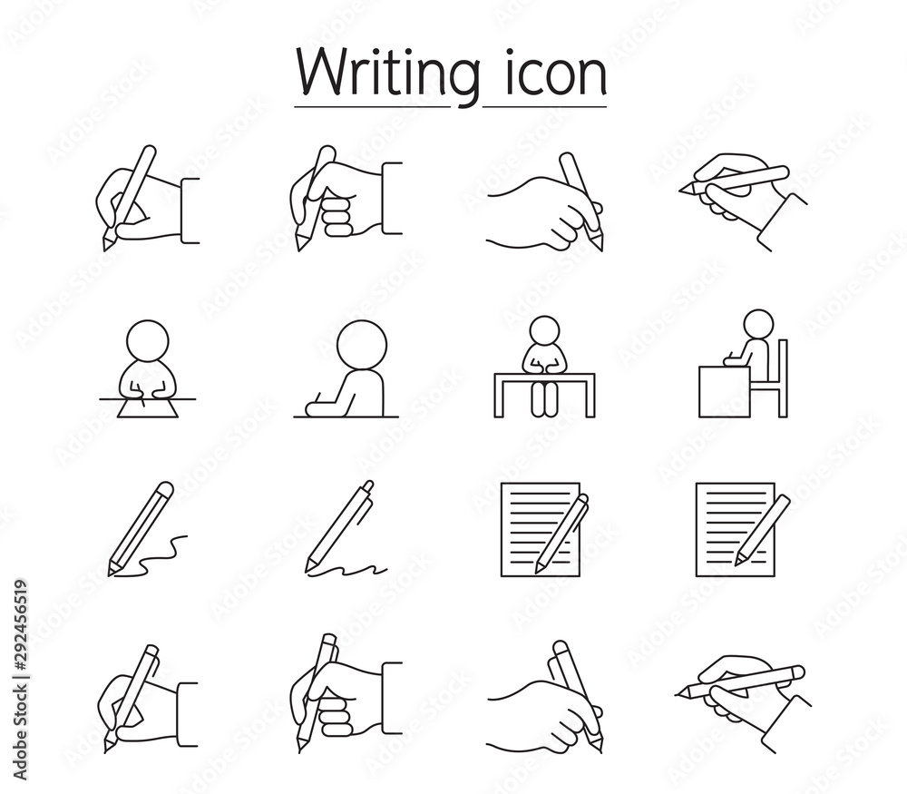Writing icon set in thin lines style Stock Vector | Adobe Stock