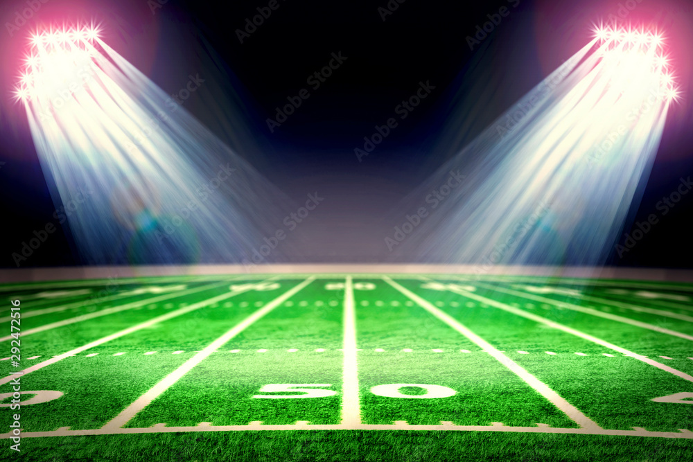 Perspective of football field. Football stadium with white lines ...