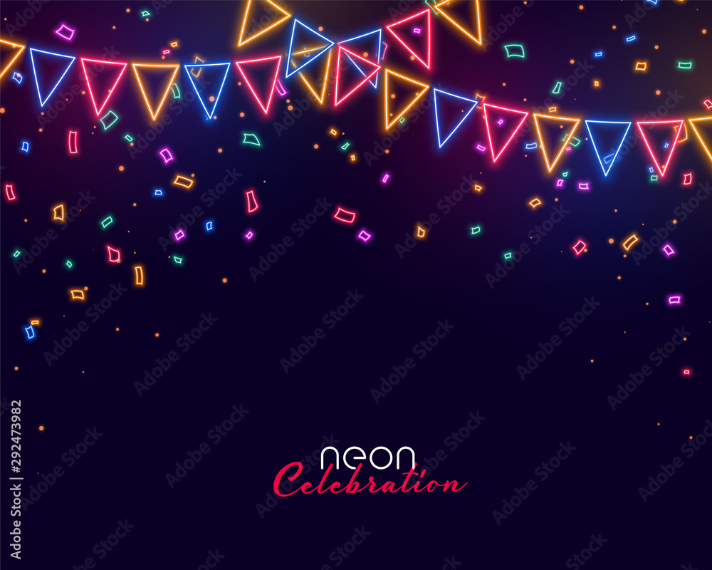 celebration background with neon style garland flags decoration Stock ...