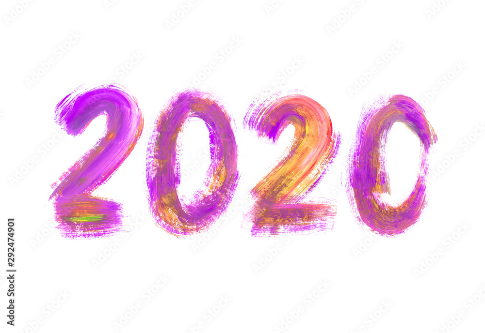 Purple watercolor sign 2020 on white background. Hand drawn paint ...