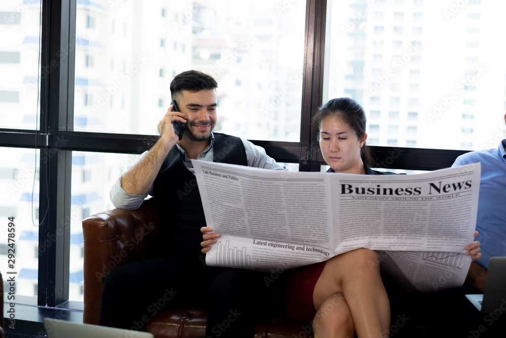 Business Woman Reading Newspaper