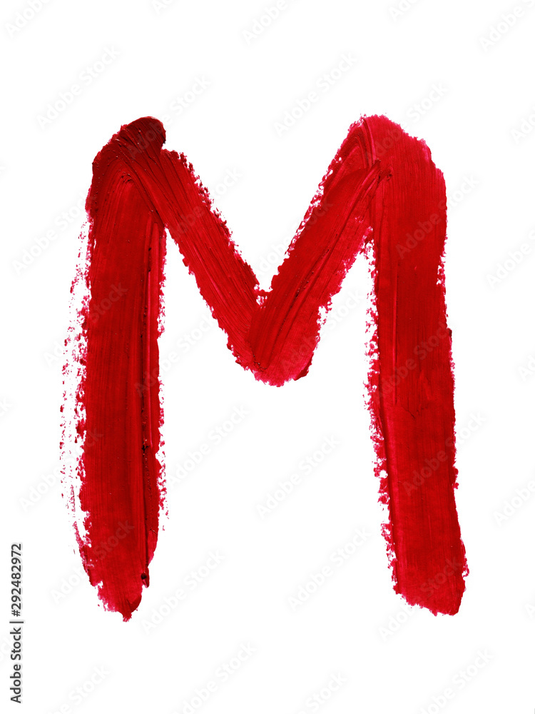 Large letter M of English or Russian alphabet handwritten by dark red ...