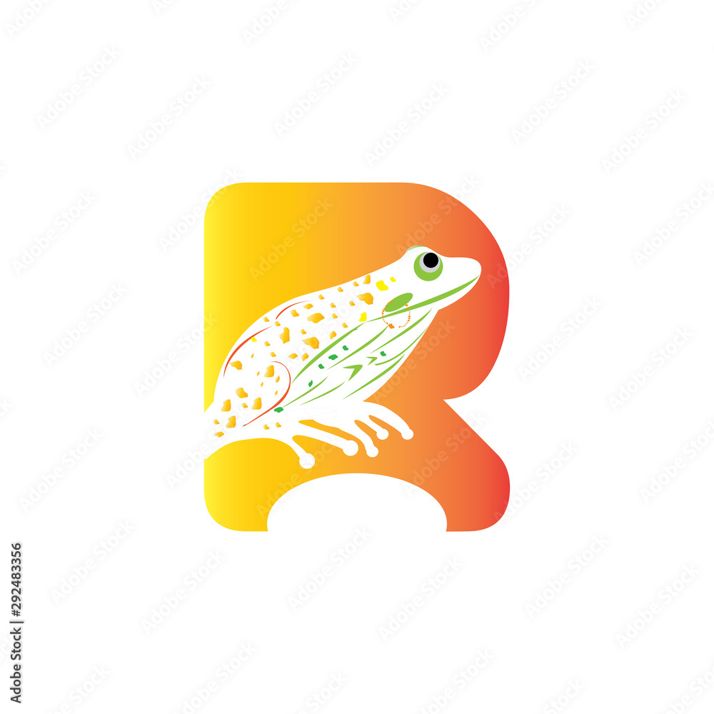 Letter R Frog cartoon icon silhouette logo illustration Stock Vector ...