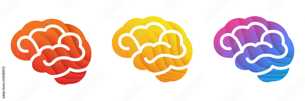 Colorful Brain icon. Red, Yellow, Blue gradient colors brain ...