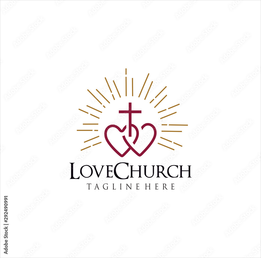 Heart Cross Logo Design . Love Church Logo Icon Symbol On White Stock ...