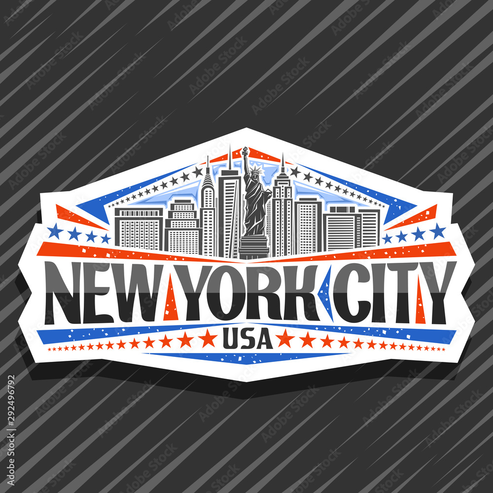 Vector logo for New York City, decorative cut paper label with ...