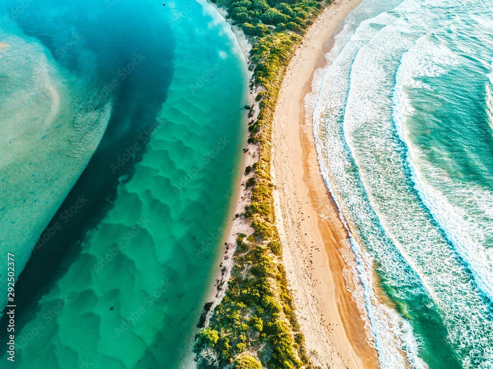 River hugs the ocean arcing aerial views Stock Photo | Adobe Stock