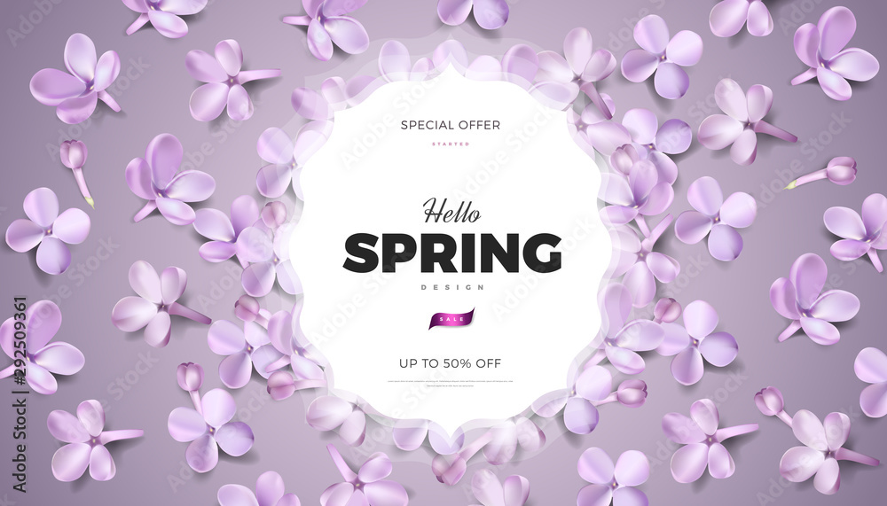 Soft pastel color floral banner background. Purple lilac flowers and ...