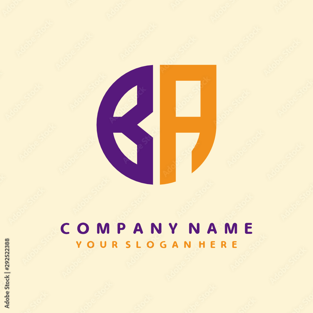 initial letter BA logo purple, orange. Monogram Vector Logo Stock ...