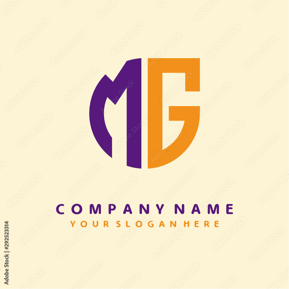 initial letter MG logo purple, orange. Monogram Vector Logo Stock ...