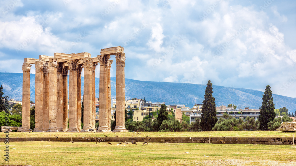 Olympian Zeus temple in summer, Athens, Greece. Ancient Greek ...