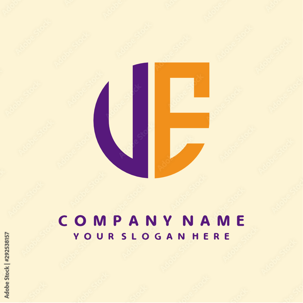 initial letter UE, VE logo purple, orange. Monogram Vector Logo Stock ...