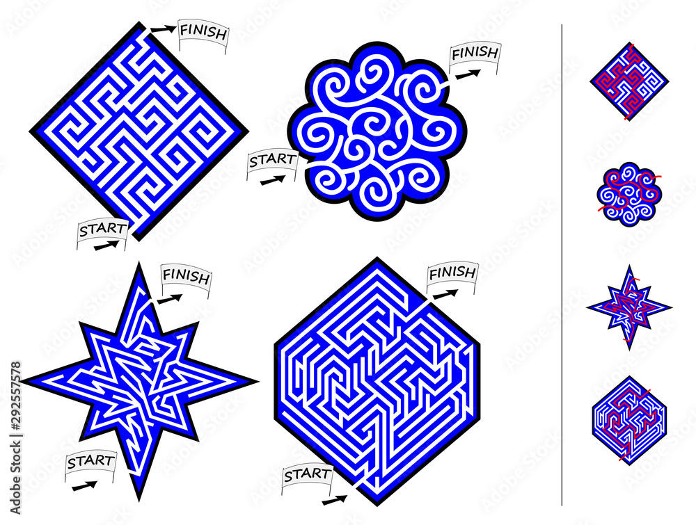 Logical puzzle game with labyrinth for children and adults. Set of ...