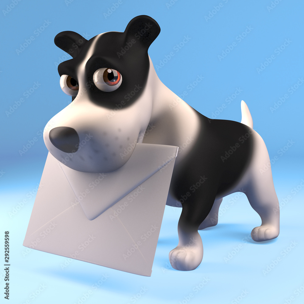 Funny cartoon 3d puppy dog holding an envelope mail message in his ...