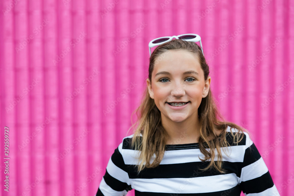 Cute caucasian girl celebrating her 13th birthday becoming a teenager ...