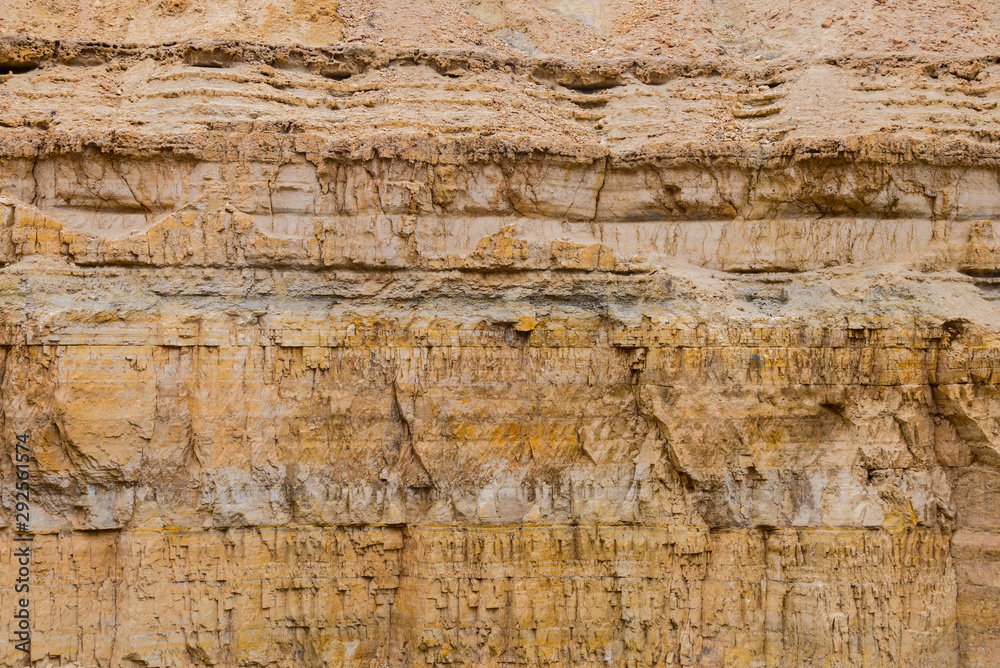 The layered structure of a rocky canyon wall, close-up. Stock Photo ...