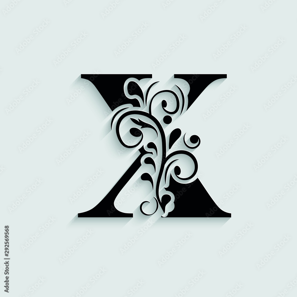 letter X. Black flower alphabet. Beautiful capital letters. Stock ...