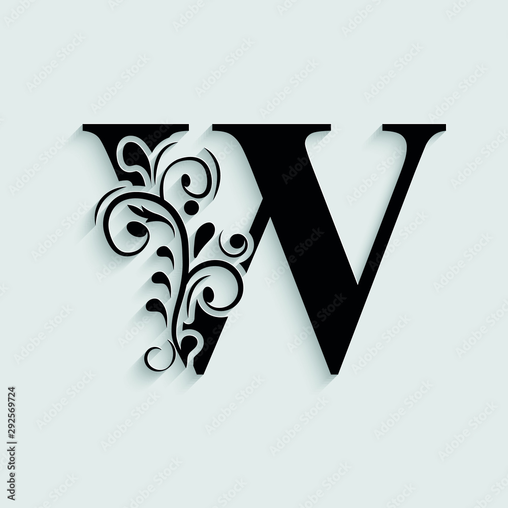 letter W. Black flower alphabet. Beautiful capital letters. Stock ...