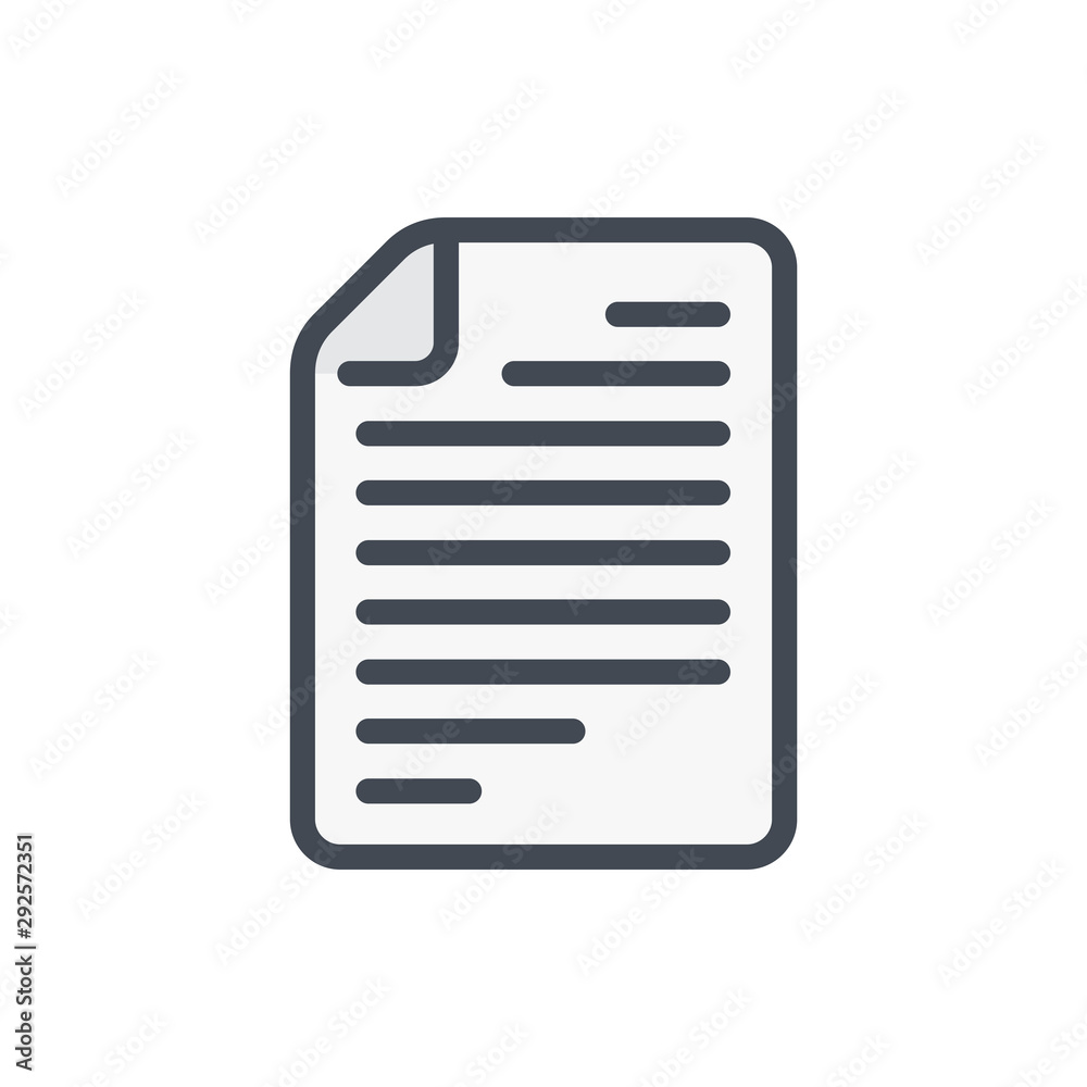 Document with text color line icon. File page vector outline colorful ...