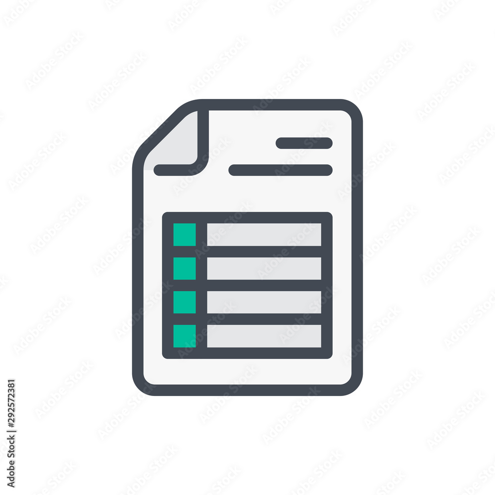 Document with spreadsheet color line icon. File with pivot table page ...