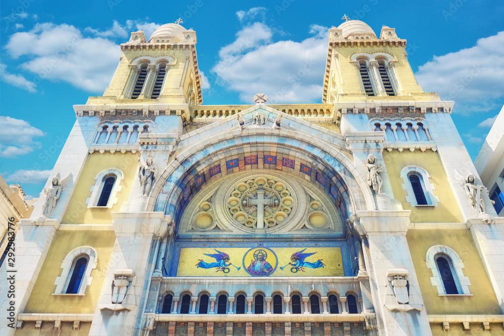 Cathedral of Saint Vincent de Paul in Tunis. Catholic Church located in ...