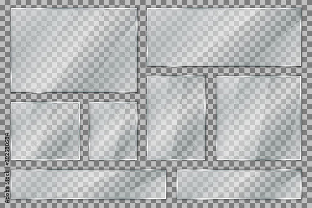 Set glass plate on transparent background, clear glass showcase ...