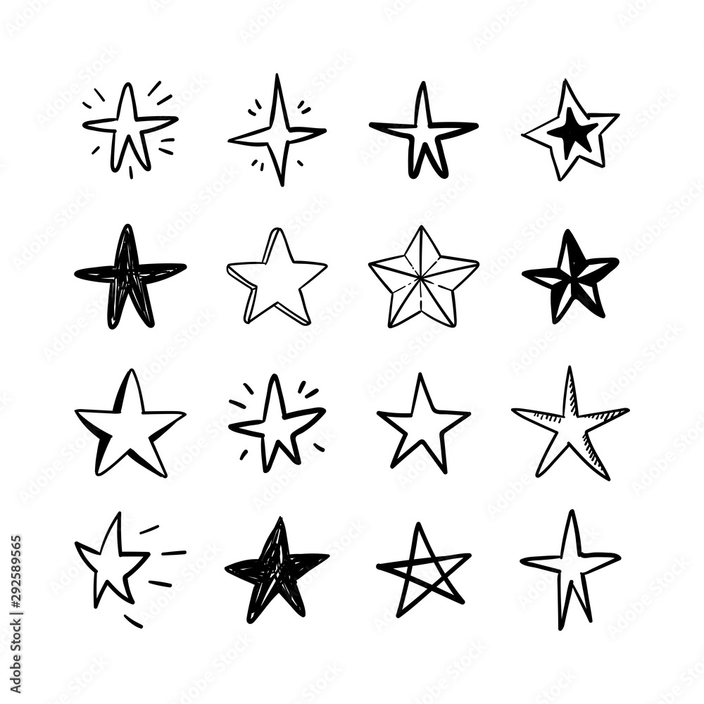 Star doodles collection. Set of hand drawn stars. Vector art ...