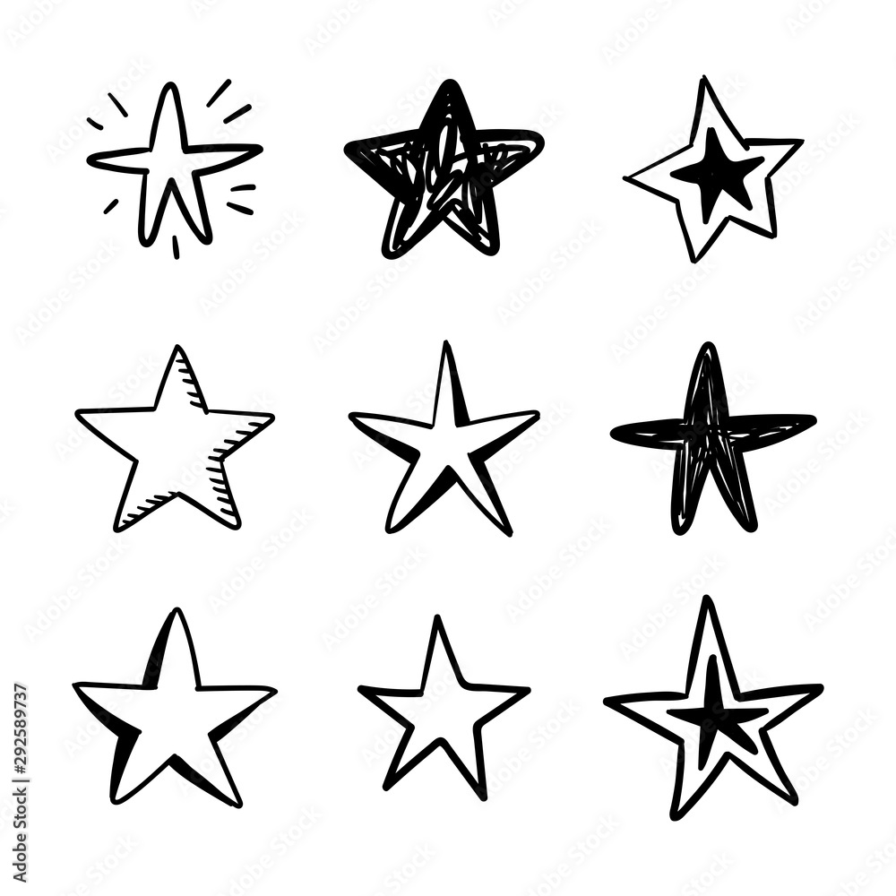 Star doodles collection. Set of hand drawn stars. Vector art ...