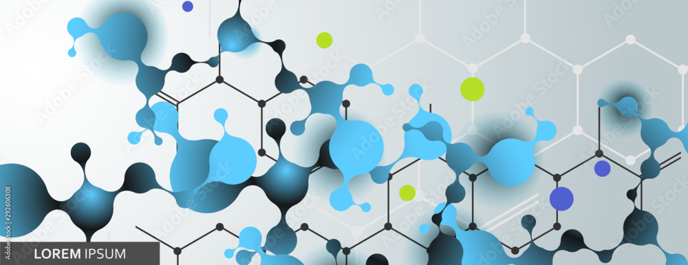 Vector color illustration connection molecules and hexagon pattern ...