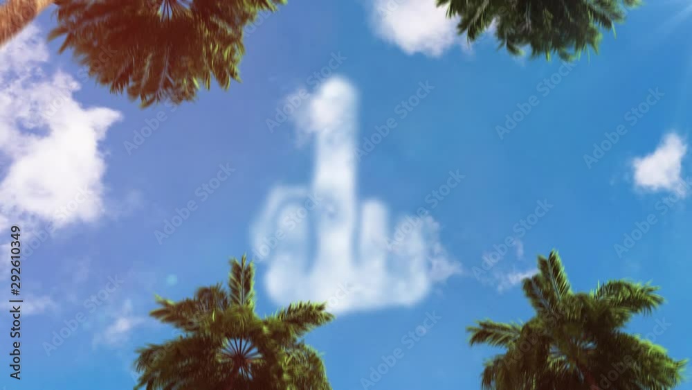 "middle finger" allegorical element in the sky in the form of clouds 3d animation on a tourist ...