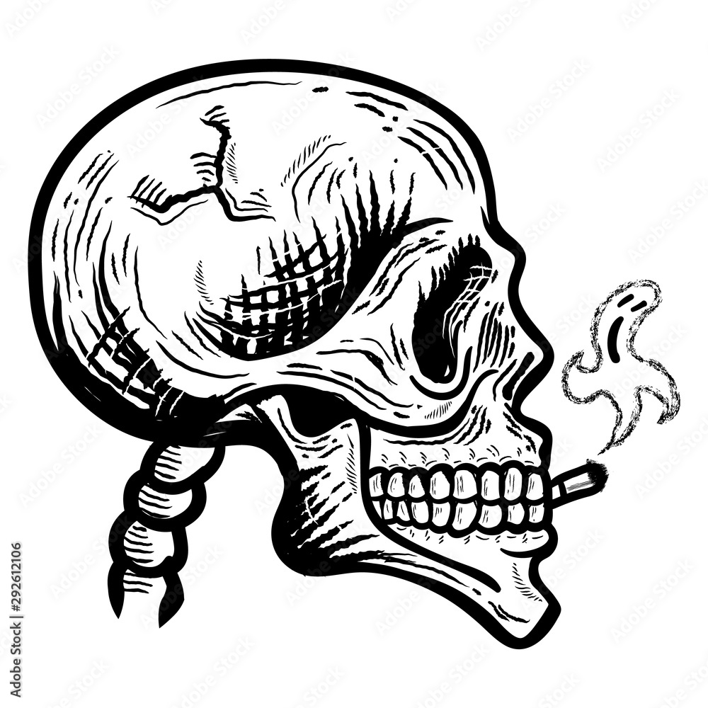 Vetor De Smoking Kills Retro Smoking Skull With Ghost Smoke Coming Out