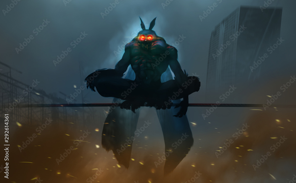 Digital illustration painting design style the Mothman cryptid ...