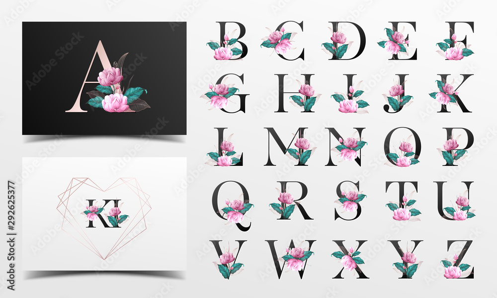 Beautiful alphabet collection with floralwatercolor decoration Stock ...