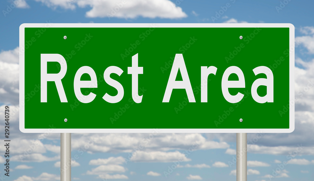 Rendering of a green road sign for Rest Area Stock Illustration | Adobe ...
