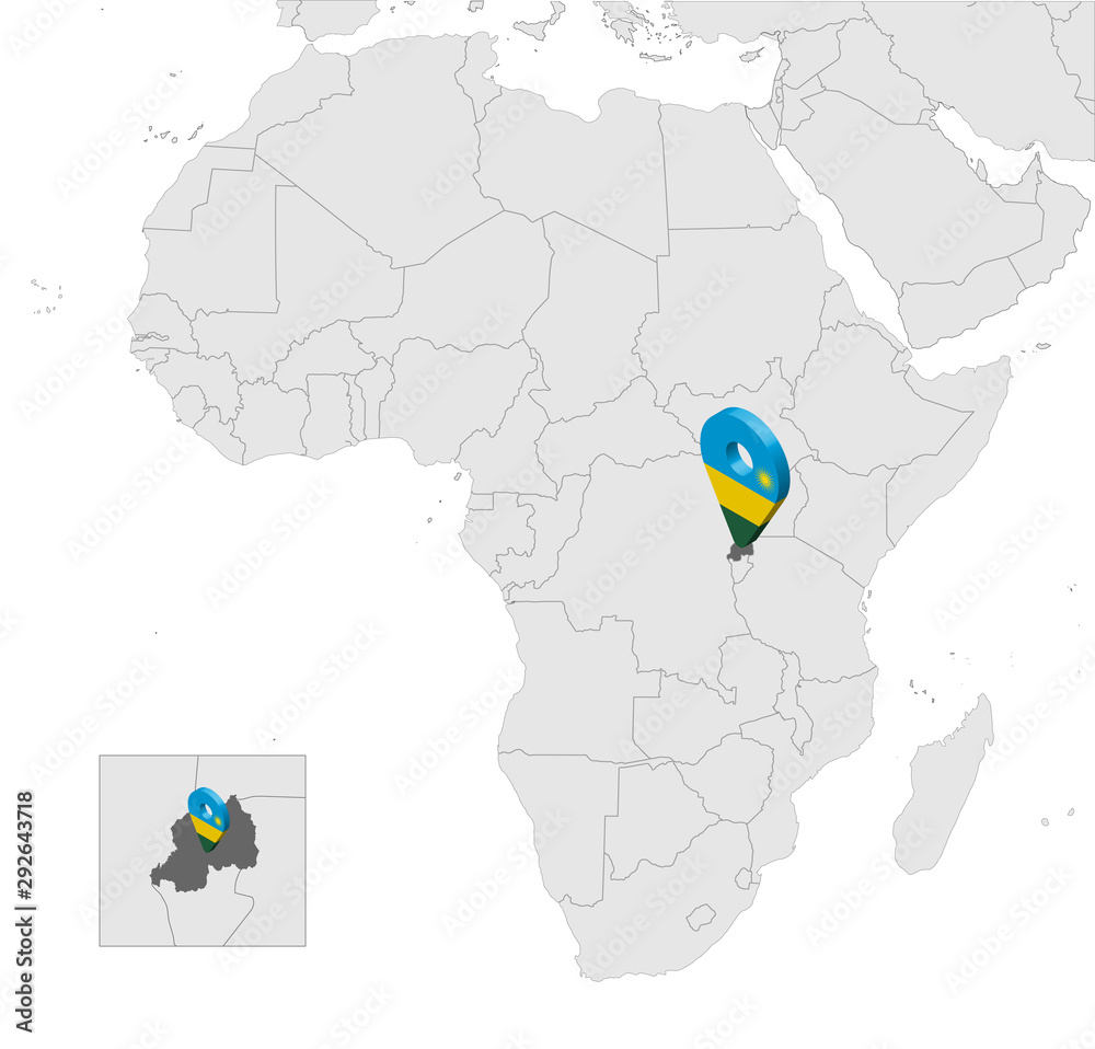 Location Map of Rwanda on map Africa. 3d Republic of Rwanda flag map ...