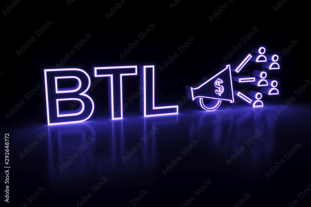 BTL neon concept self illumination background 3D illustration Stock ...