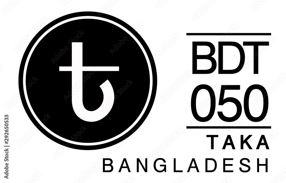 T, BDT, 050, Taka, Bangladesh Banking Currency icon typography logo ...