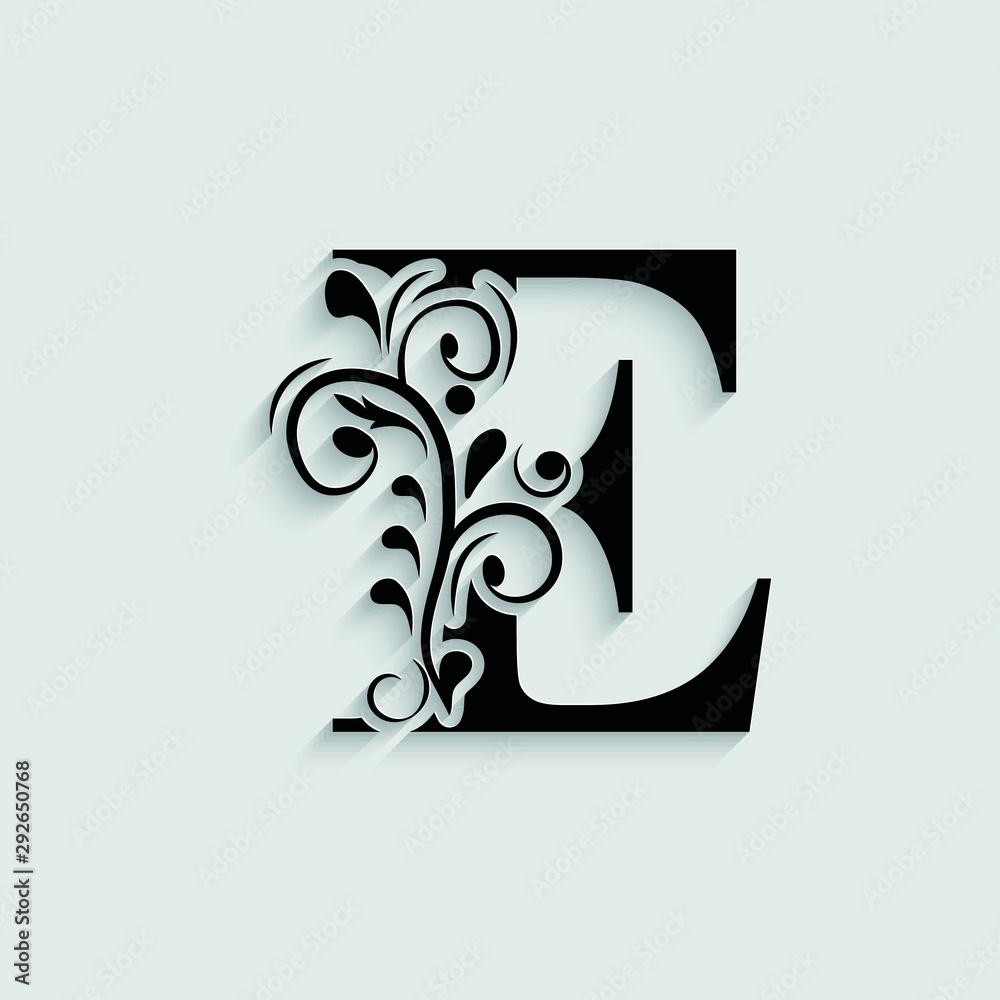 letter E. Black flower alphabet. Beautiful capital letters. Stock ...