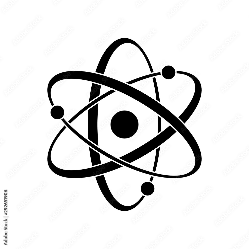 Black Atom vector icon. Symbol of science, education, nuclear physics, scientific research ...