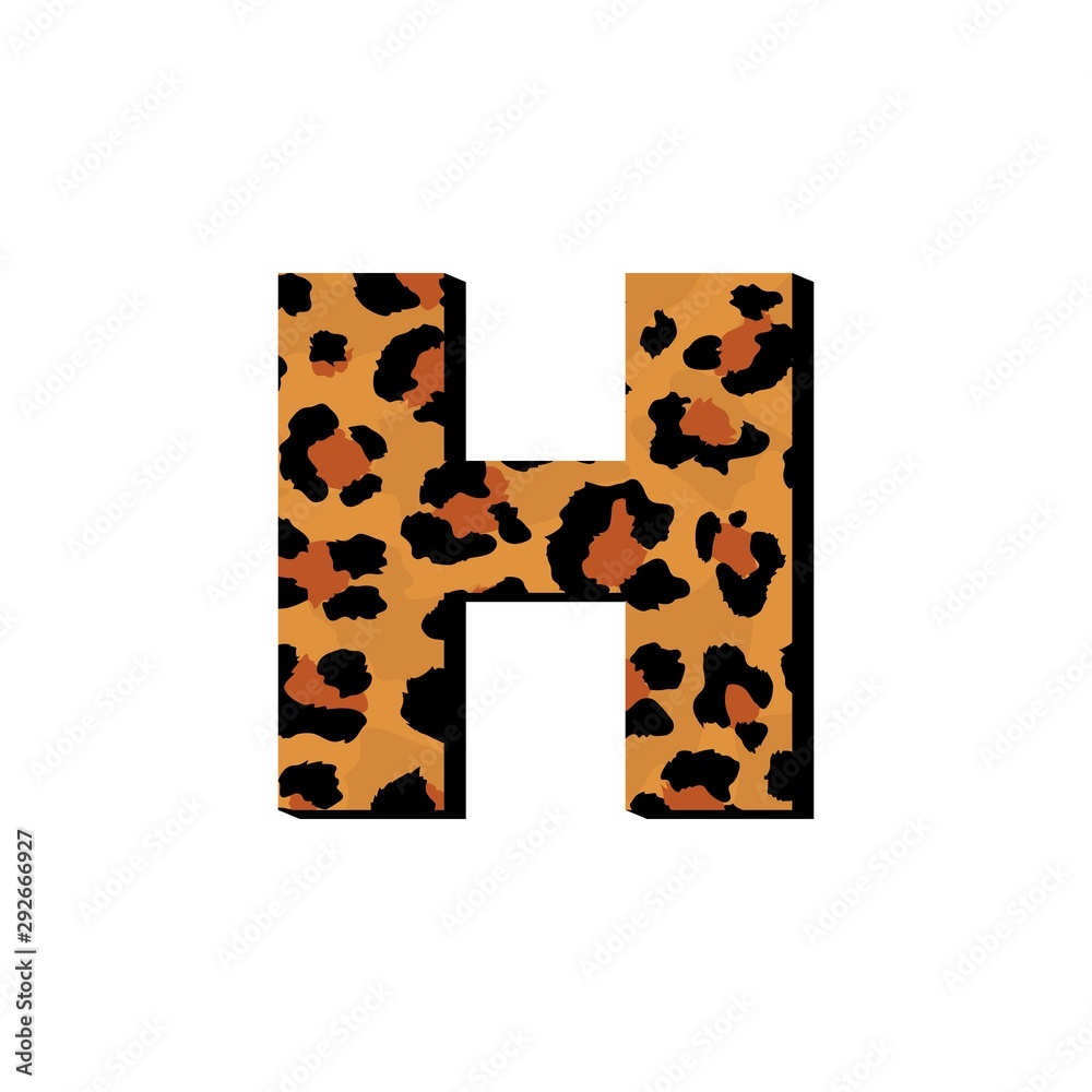 Vector capital letter H with wild leopard skin print isolated on white ...