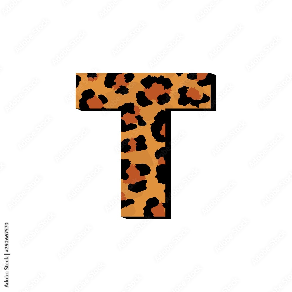 Vector capital letter T with wild leopard skin print isolated on white ...