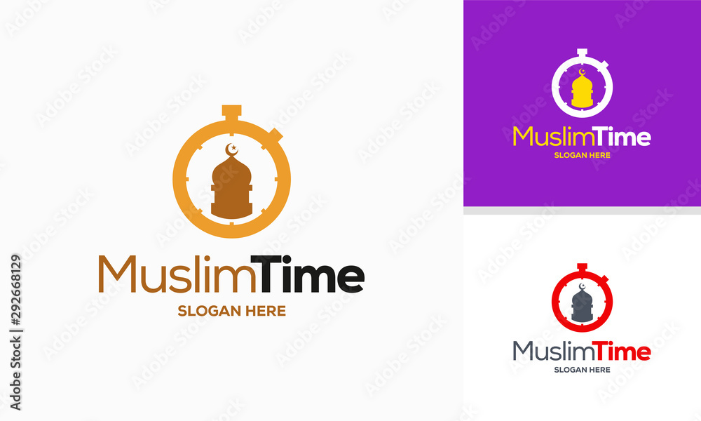 Muslim Timer logo designs concept vector, Islamic Mosque Time logo ...