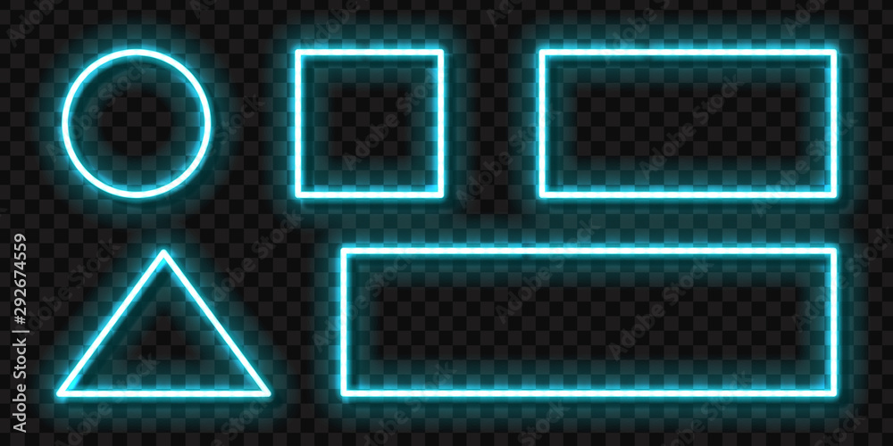 Vector set of realistic isolated neon sign of blue frame for template ...