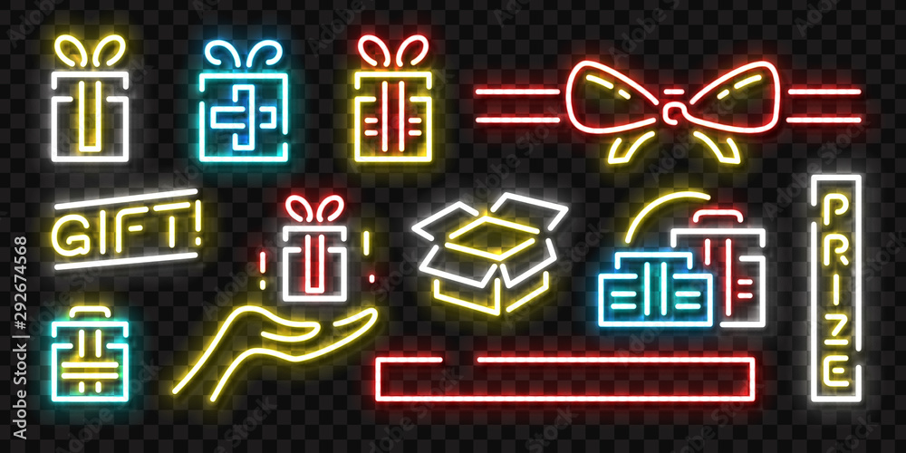 Vector set of realistic isolated neon sign of Gift logo for template ...